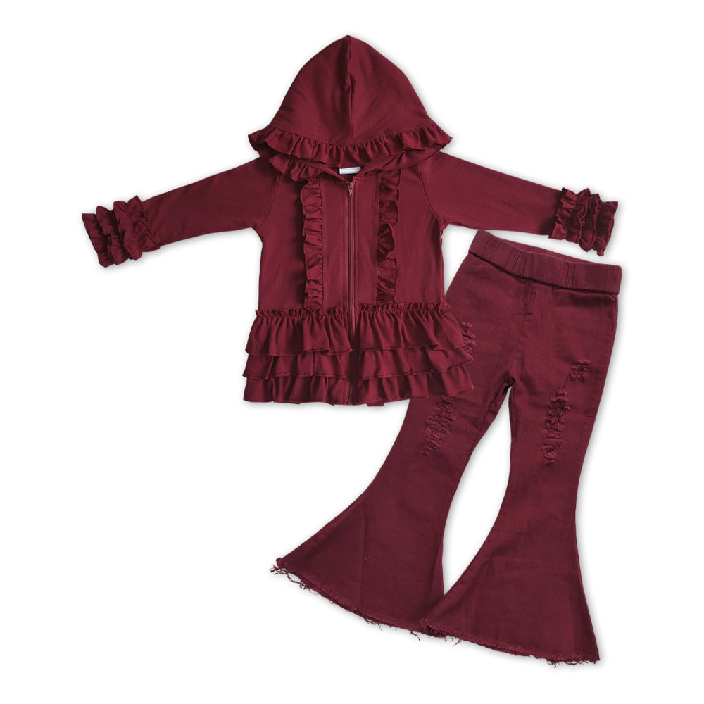 Girls Dark Red Outfits Jeans – ZHOHAO03