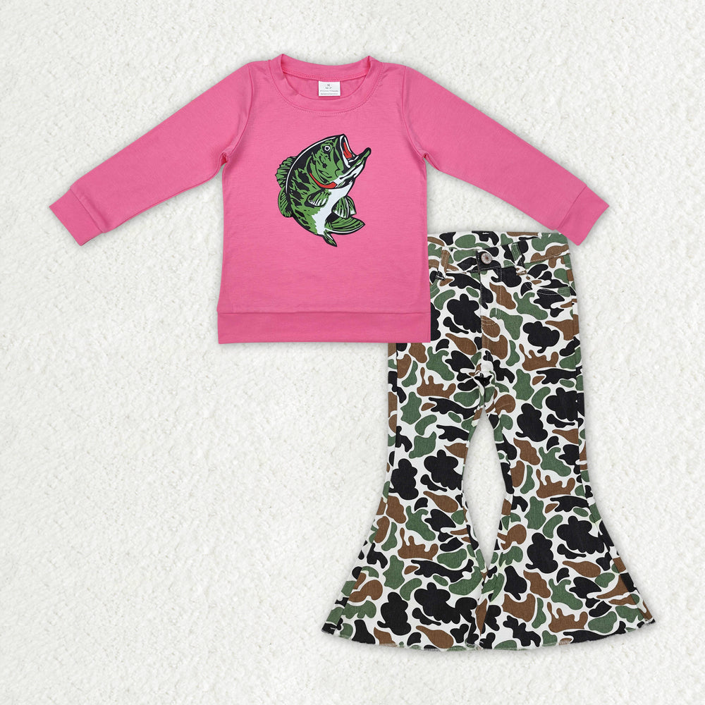 GLP2214 Girls pink fishing green cam jean outfits – ZHOHAO03