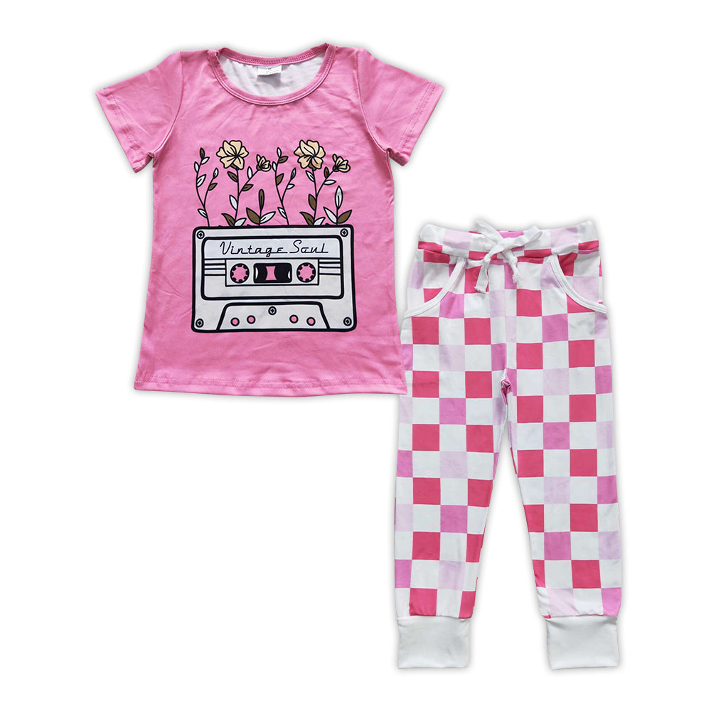 Girls Pink Camera Outfits Plaid Pants – ZHOHAO03