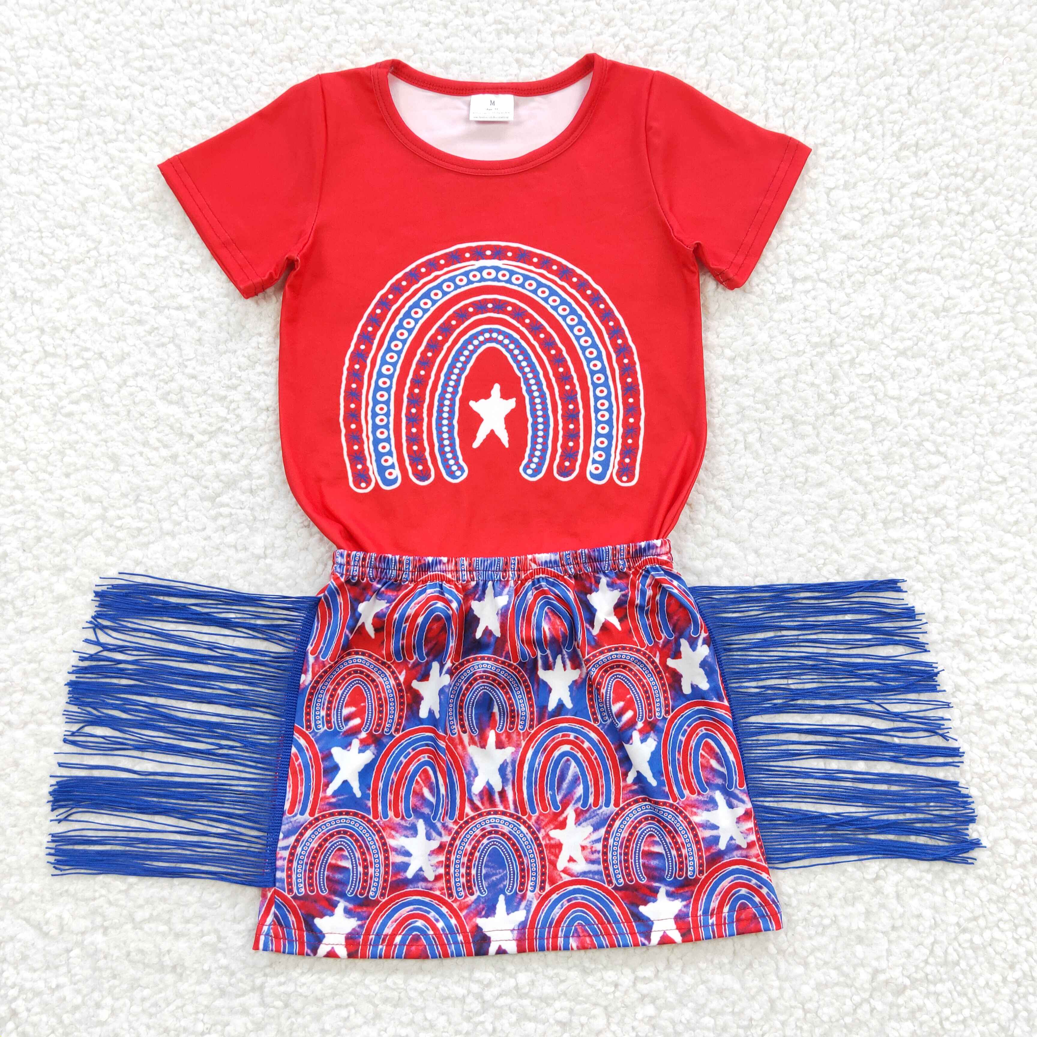 Girls Rainbow Outfits Fringe Skirt – ZHOHAO03