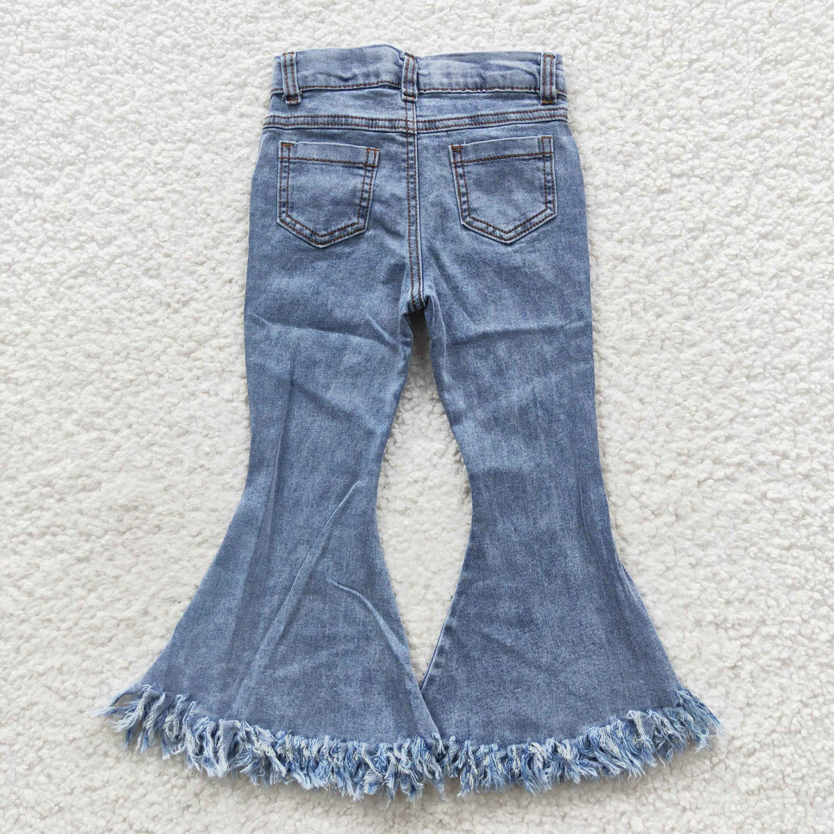 Girls Blue Bell Bottom Fringe Jeans – ZHOHAO03