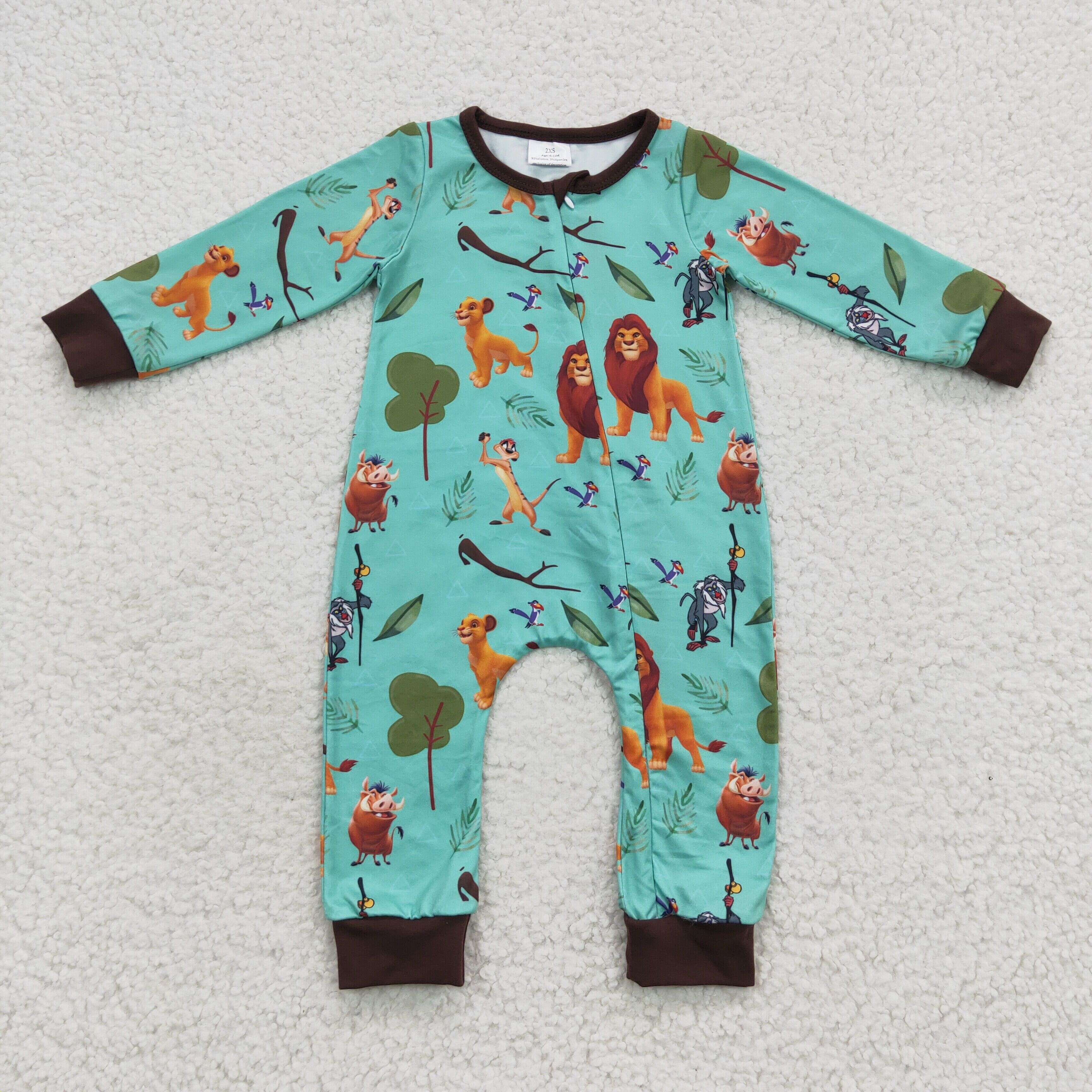 LR0486 Baby Cartoon Lion Zipper Rompers Sleeper Milk silk – ZHOHAO03