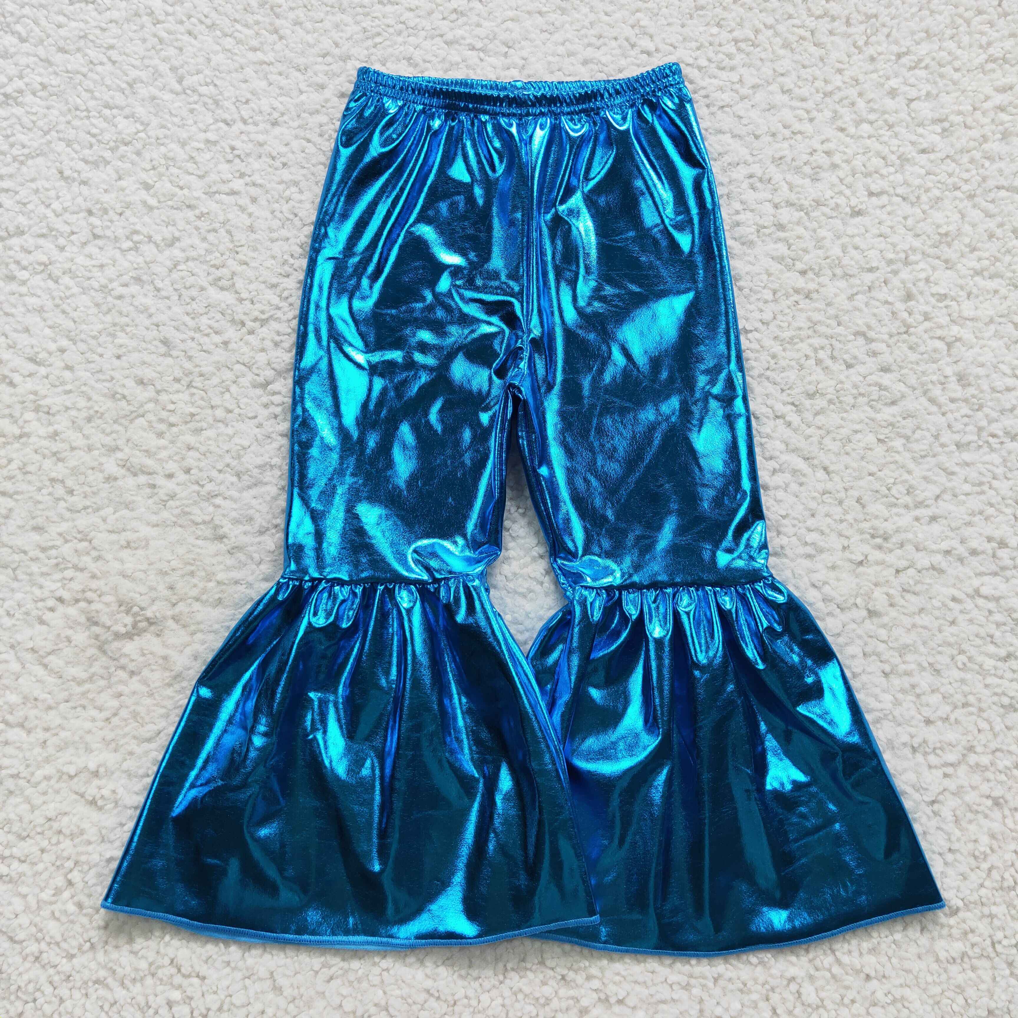 Girls Bell Bottom Pants Blue Satin – ZHOHAO03