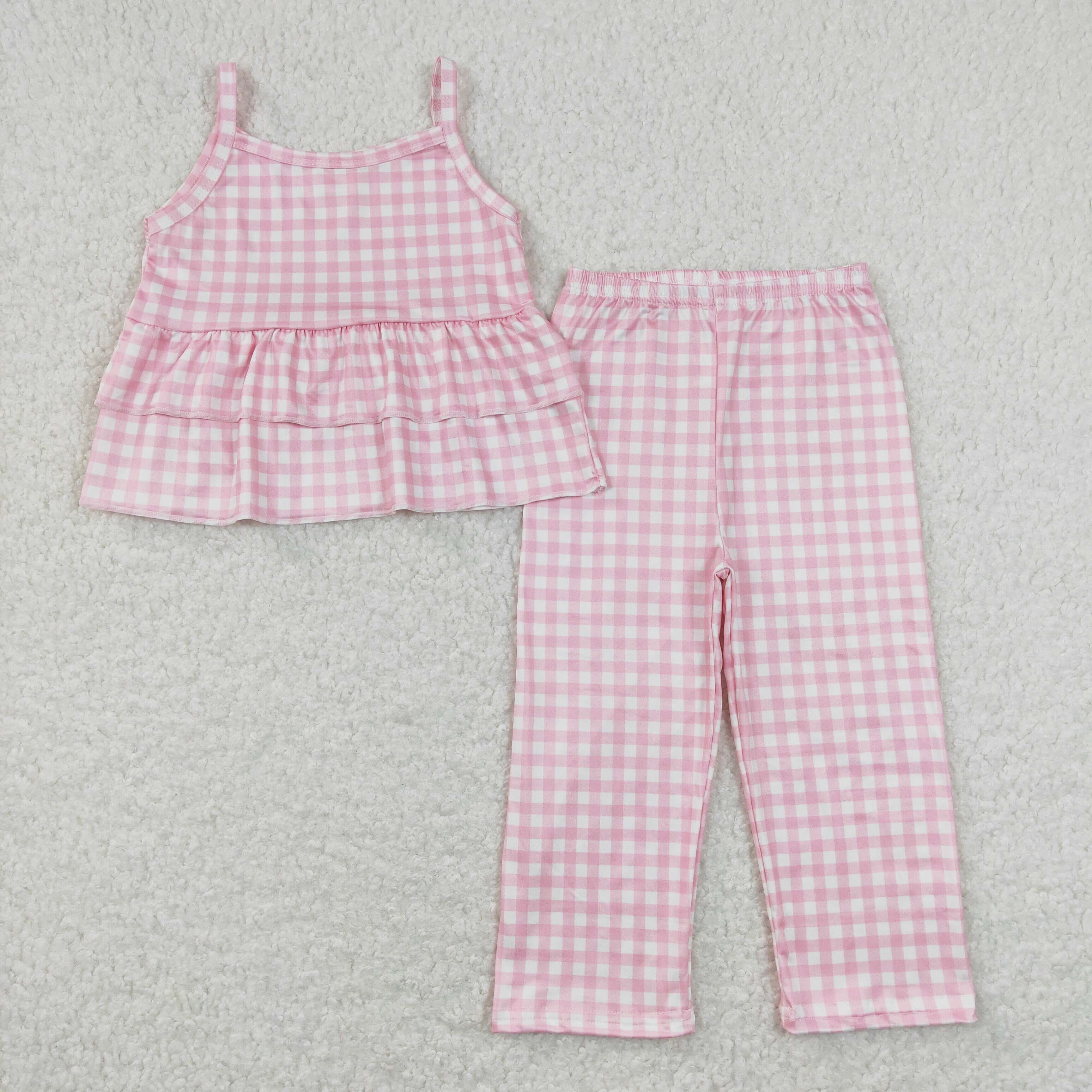 GSPO1380 Girls Pink Plaid Outfits – ZHOHAO03
