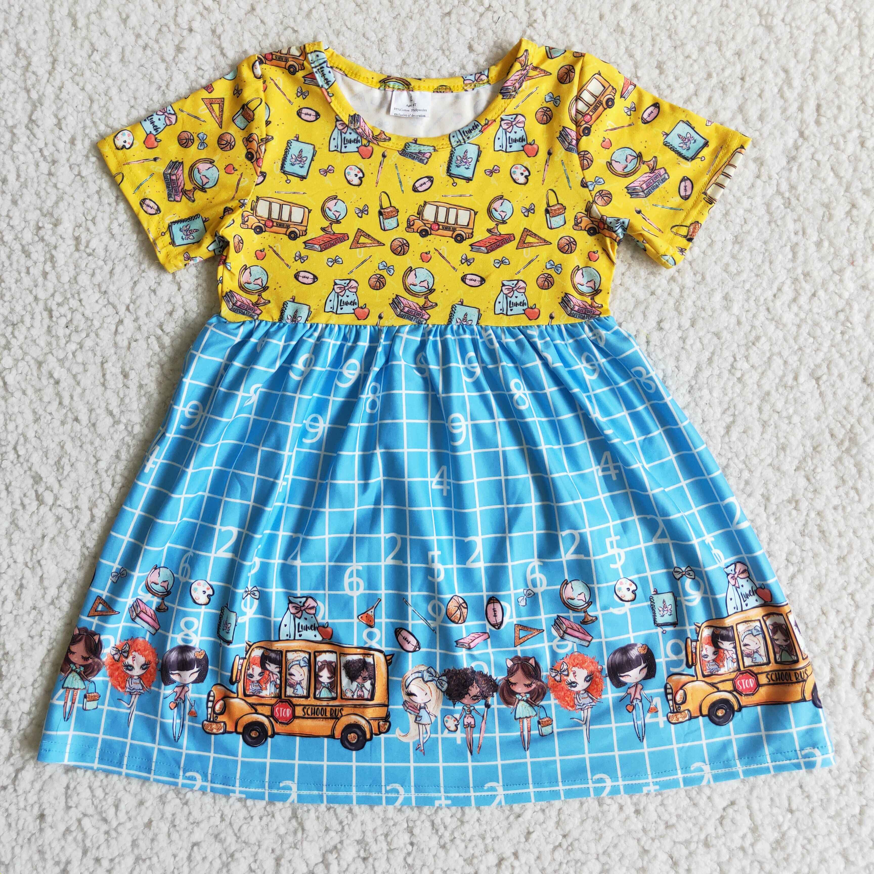 Girls Back To School Bus Dress Short Sleeves – ZHOHAO03