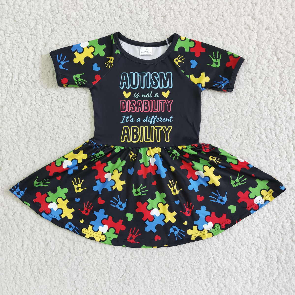 Girls Autism Dress Short Sleeves Black – ZHOHAO03
