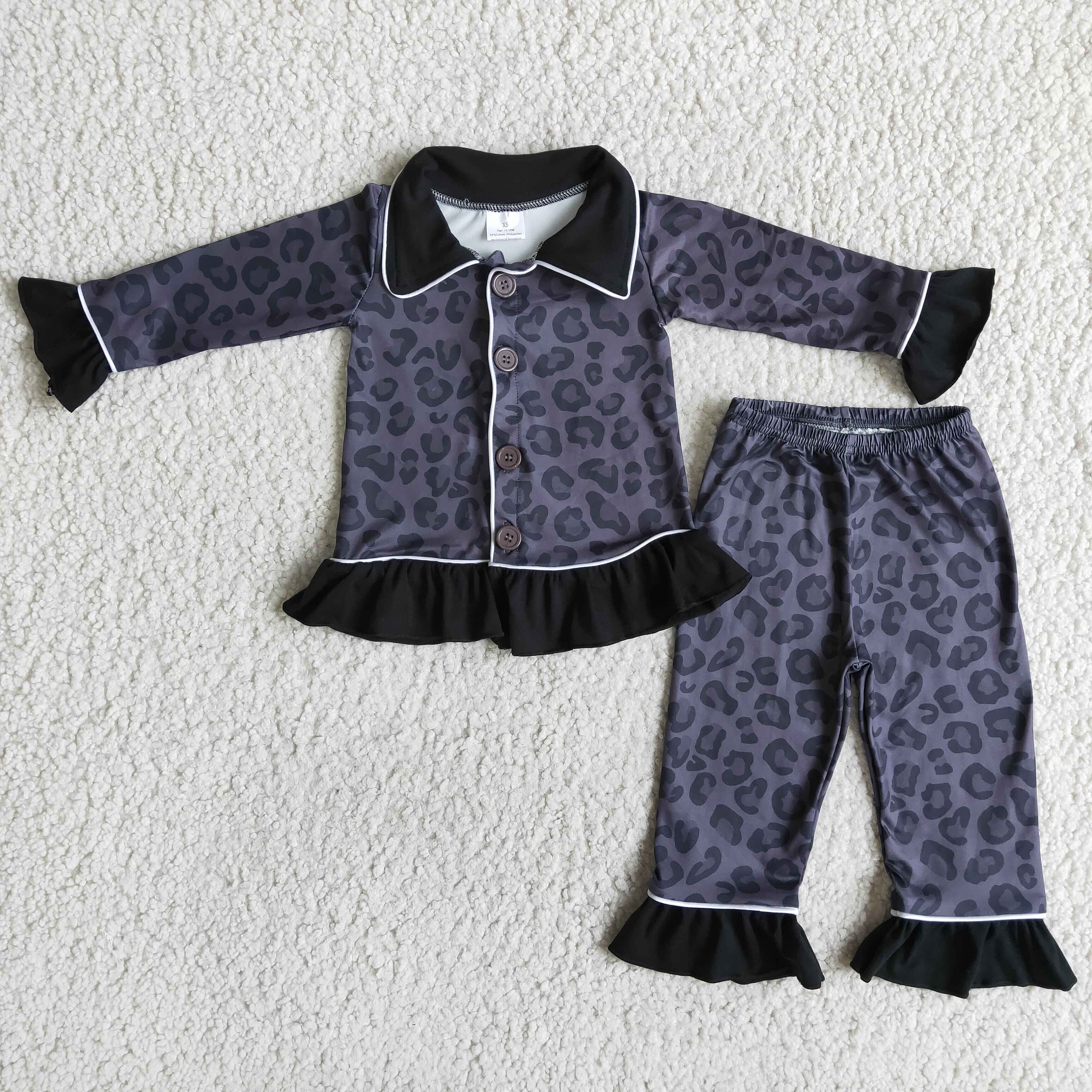 Girls Black Leopard Pajamas Long Sleeves Pants – ZHOHAO03