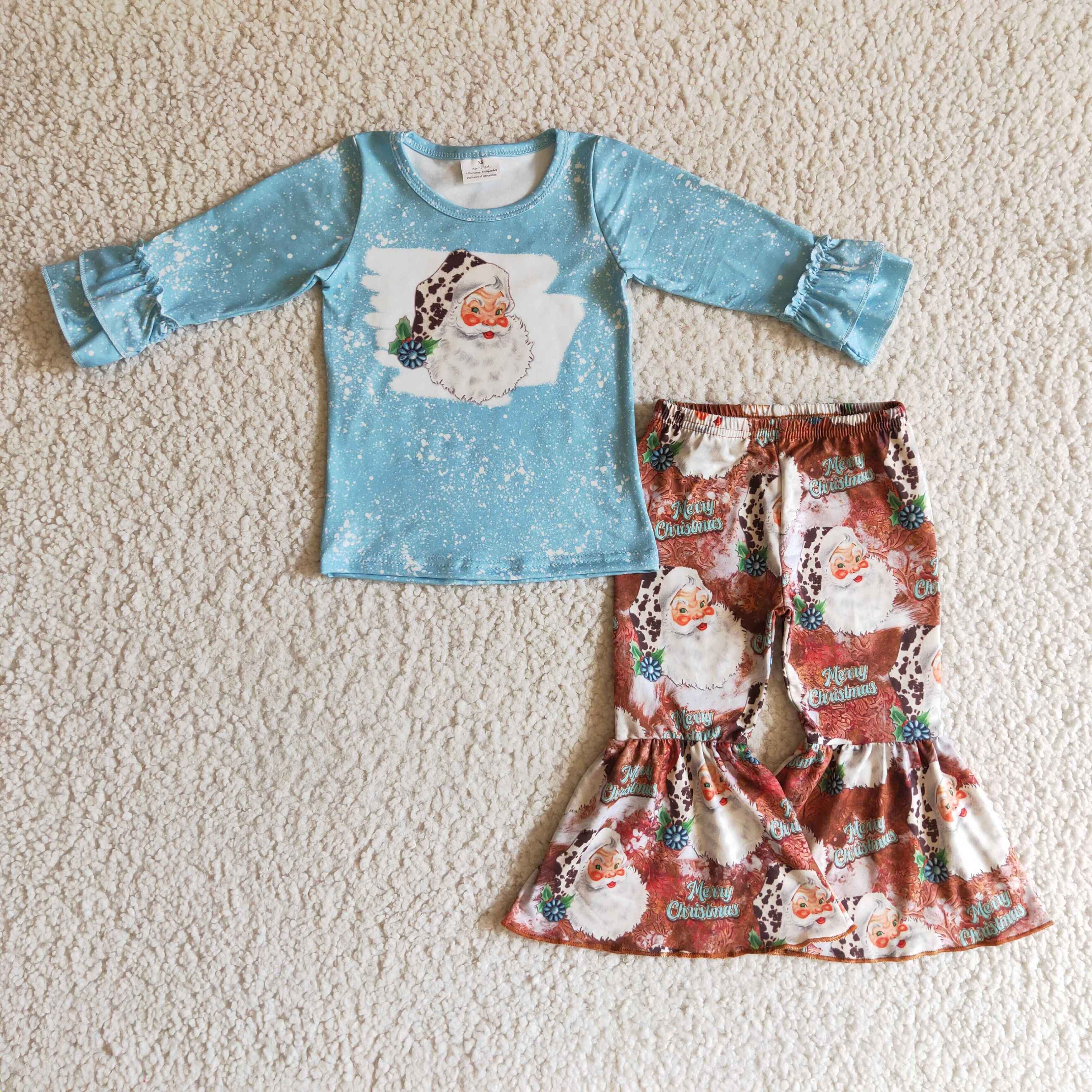 GLP0258 Girls Christmas Santa Blue Outfits – ZHOHAO03