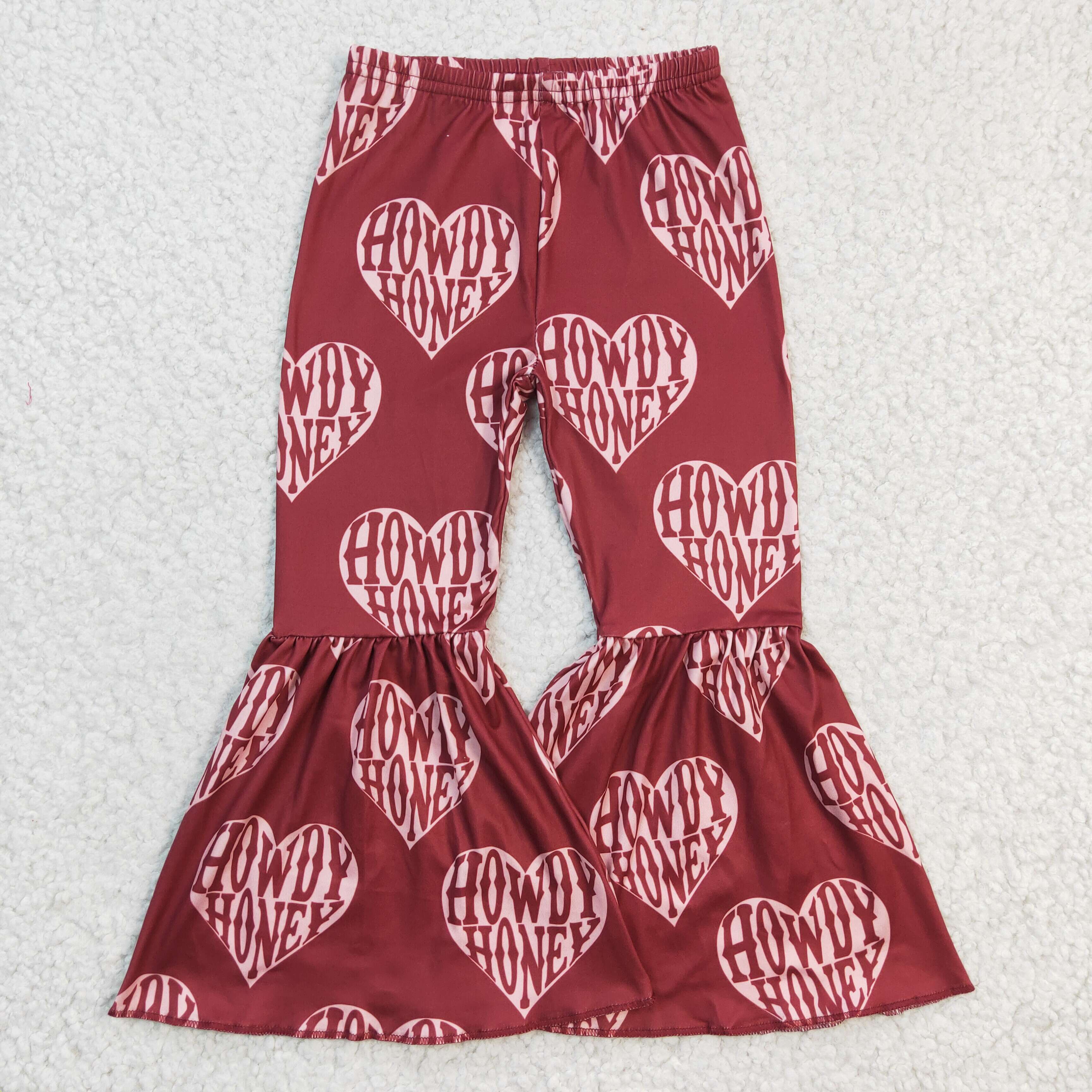 Girls Howdy Red Heart Bell Bottom Pants – ZHOHAO03