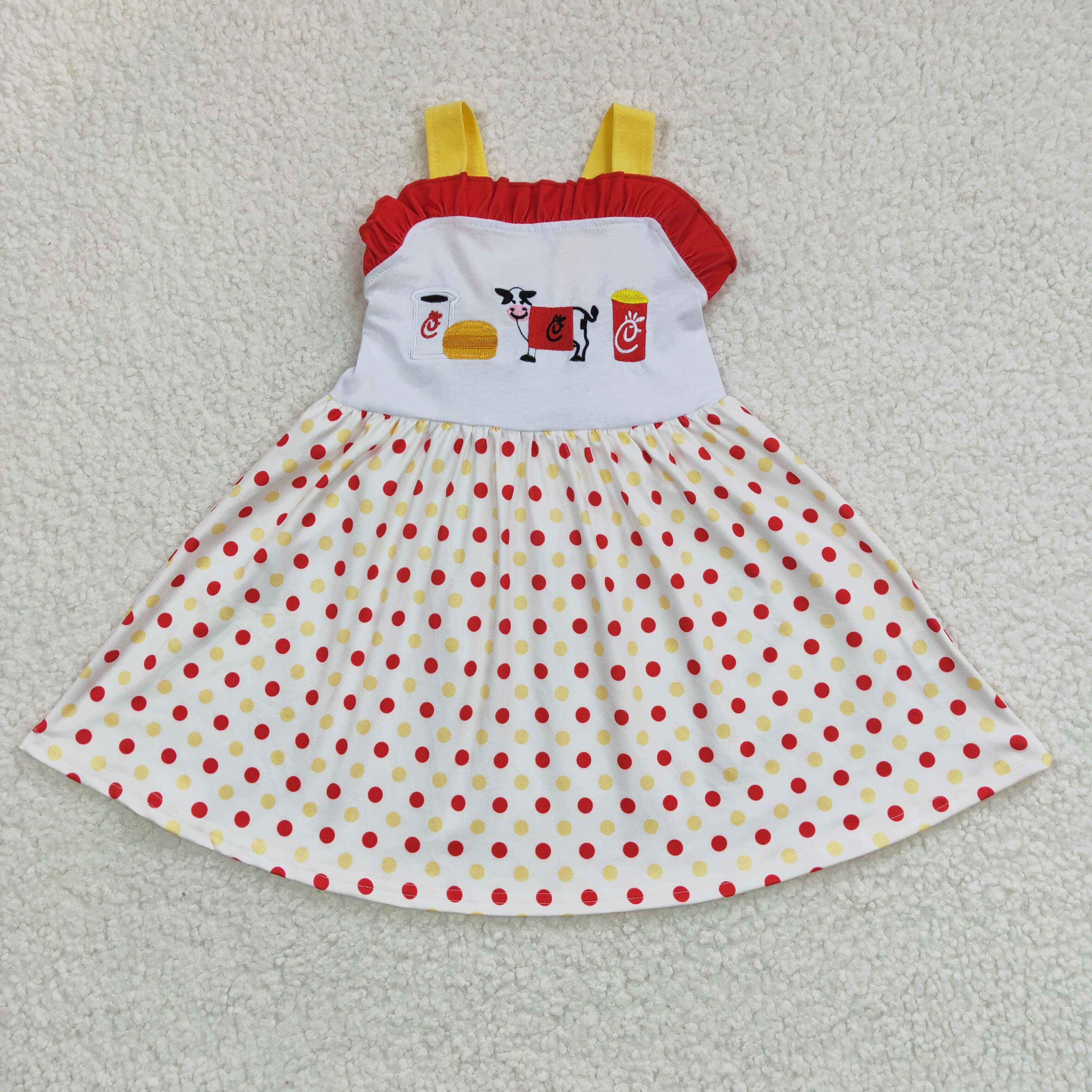 Girls Embroidery Cow Hamburger Dress – ZHOHAO03
