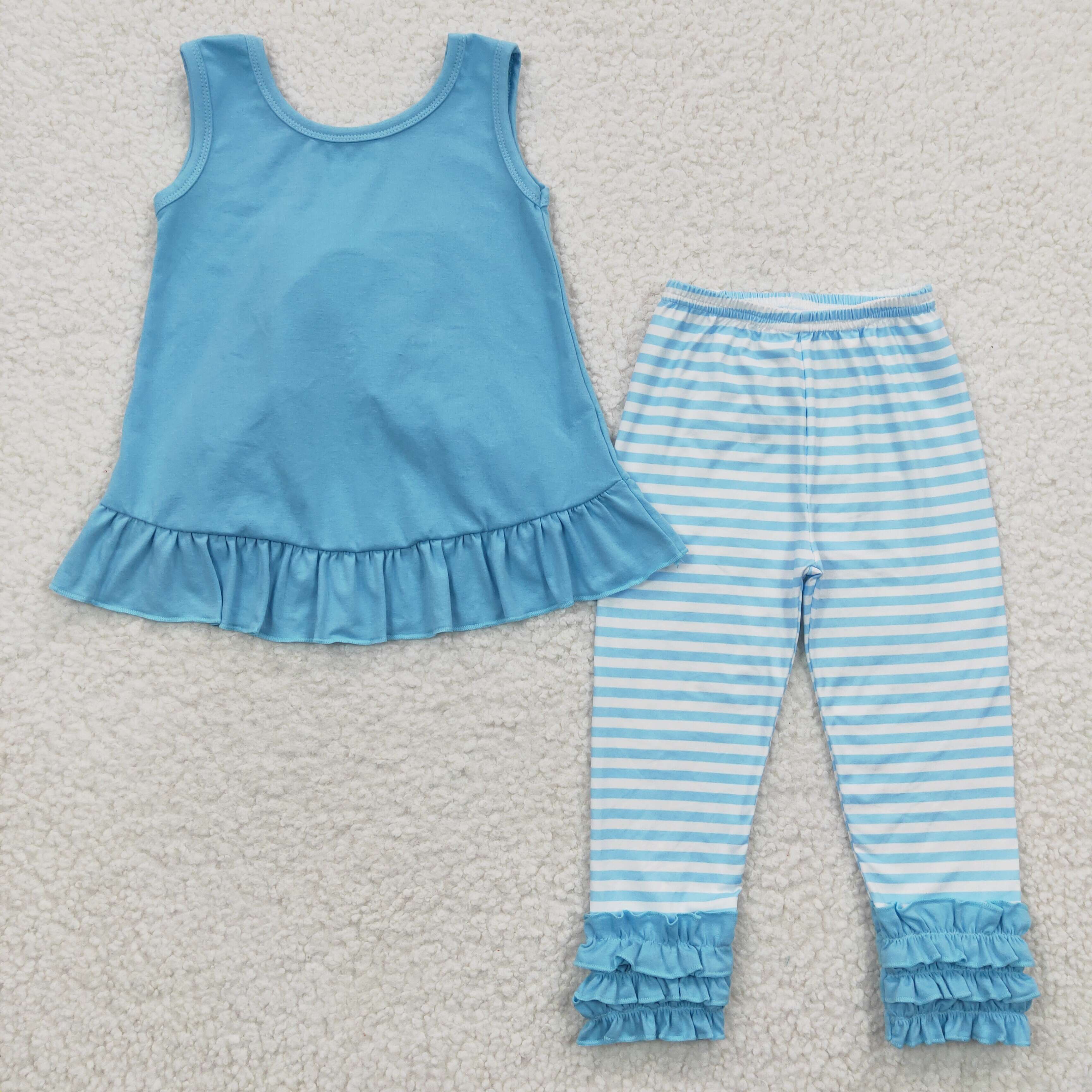 Girls Blue Ruffle Outfits – ZHOHAO03